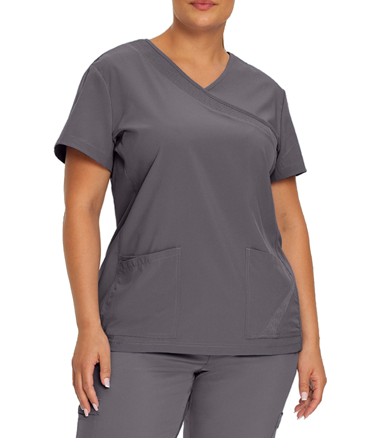 3-pocket Faux Wrap Uniform Top 748 Anthracite - Whitecros